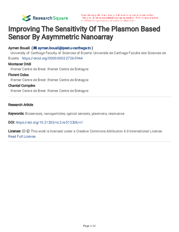 (PDF) Improving the Sensitivity of the Plasmon-Based Sensor by ...
