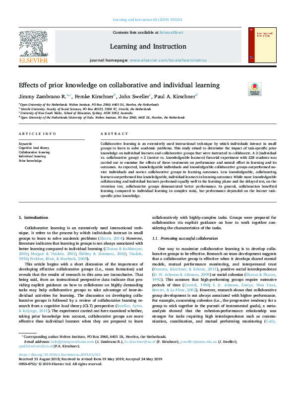 (PDF) Effects of prior knowledge on collaborative and individual learning