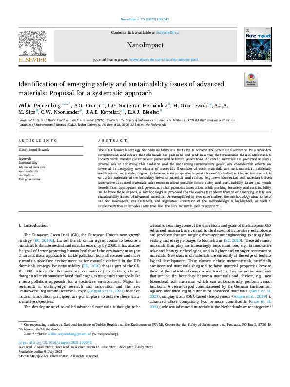 (PDF) Identification of emerging safety and sustainability issues of ...