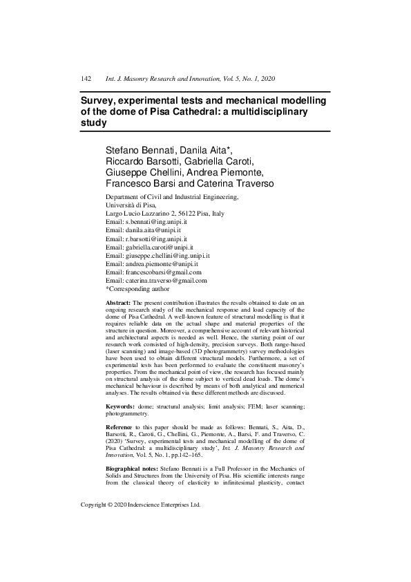 (PDF) Survey, experimental tests and mechanical modelling of the dome ...