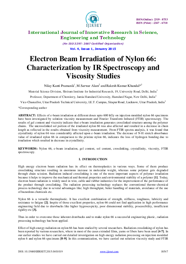 (PDF) Electron Beam Irradiation of Nylon 66: Characterization by IR ...