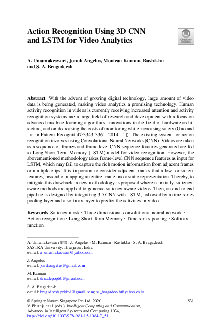 Pdf Action Recognition Using 3d Cnn And Lstm For Video Analytics