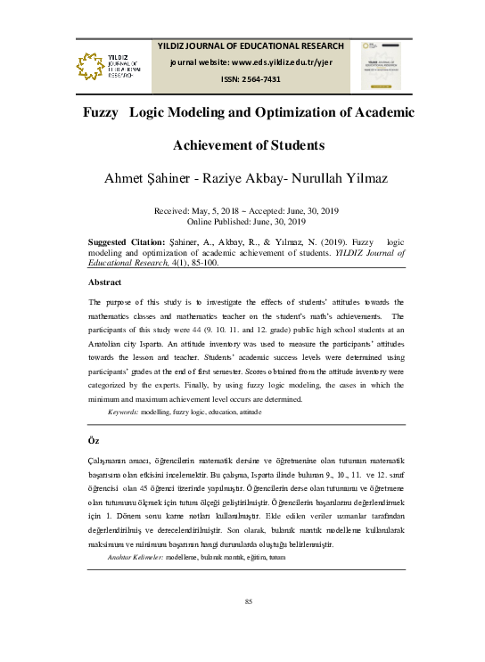 (PDF) Fuzzy Logic Modeling and Optimization of Academic Achievement of Students