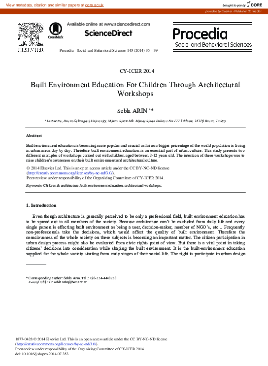 (PDF) Built Environment Education for Children through Architectural ...