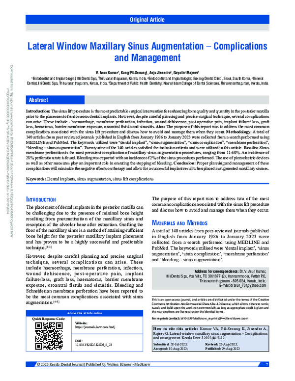 (PDF) Lateral Window Maxillary Sinus Augmentation -Complications and ...