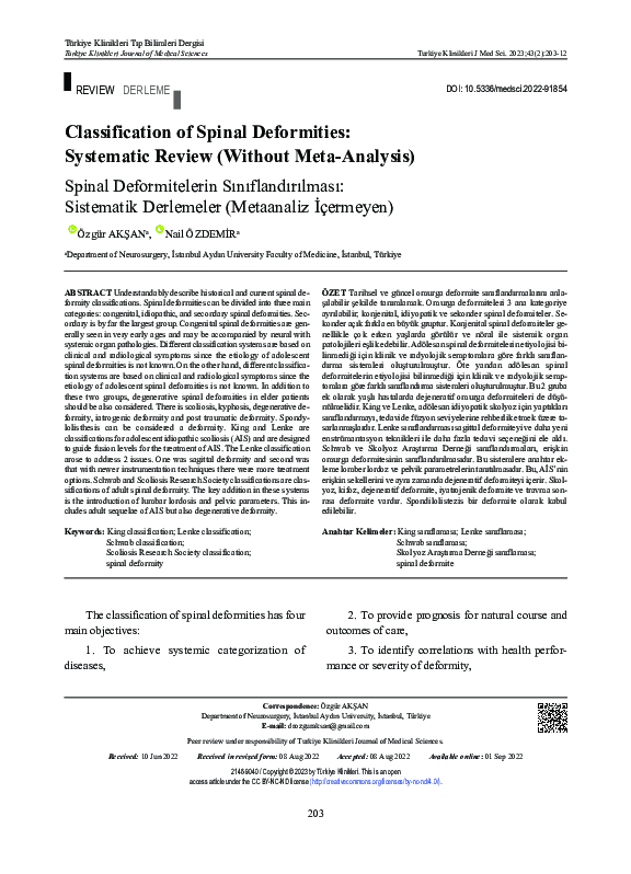 (PDF) Classification of Spinal Deformities: Systematic Review (Without ...
