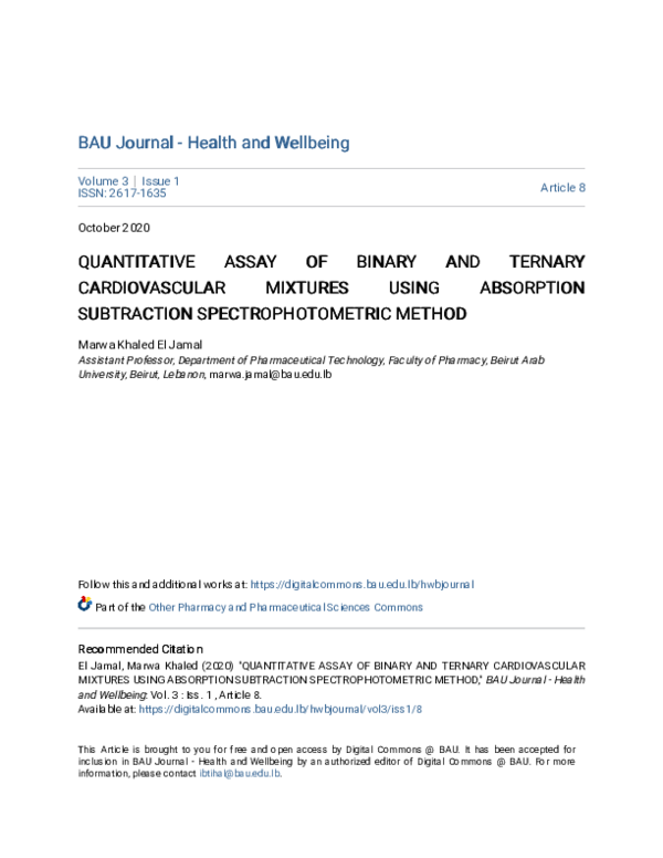 (PDF) Quantitative Assay of Binary and Ternary Cardiovascular Mixtures ...