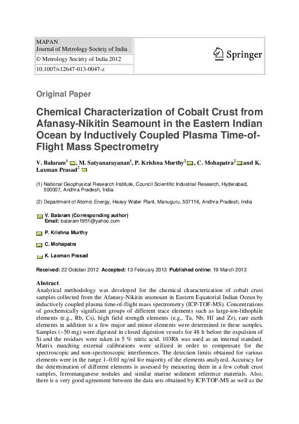 (PDF) Chemical Characterization of Cobalt Crust from Afanasy-Nikitin ...