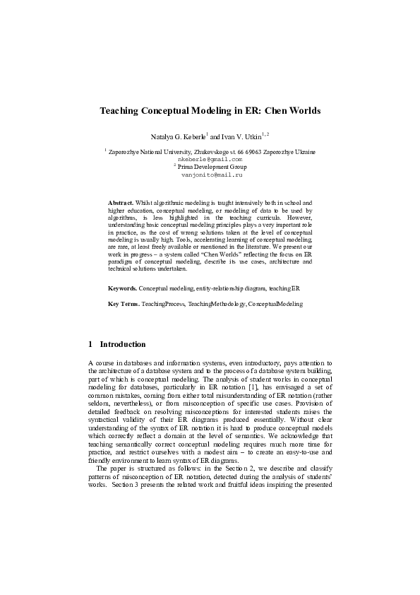 (PDF) Teaching Conceptual Modeling in ER: Chen Worlds