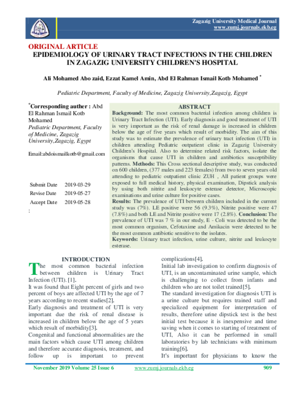 (PDF) Epidemiology of Urinary Tract Infections in the Children in ...