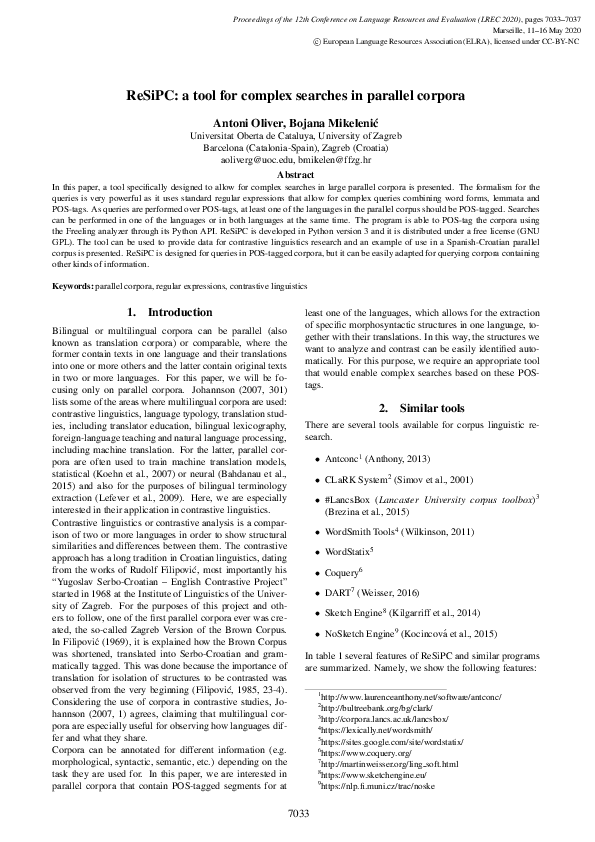 (PDF) ReSiPC: a Tool for Complex Searches in Parallel Corpora | Bojana ...