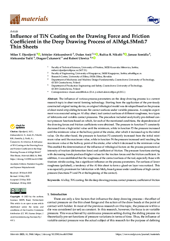 (PDF) Influence of TiN Coating on the Drawing Force and Friction Coefficient in the Deep Drawing ...