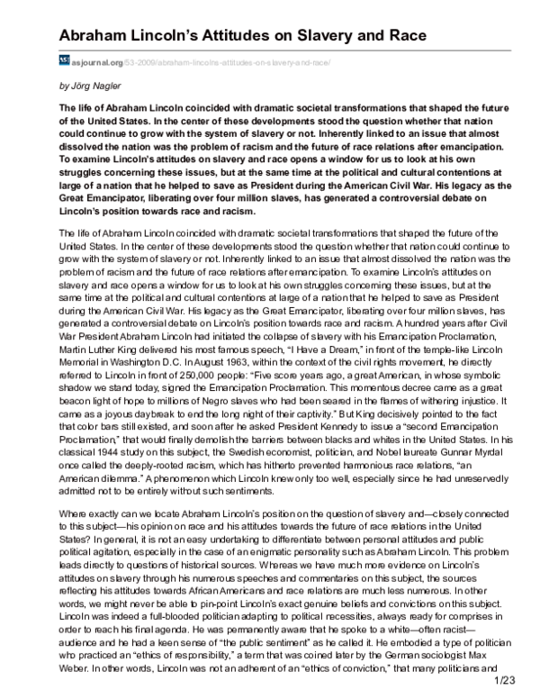 (PDF) Abraham Lincoln’s Attitudes on Slavery and Race