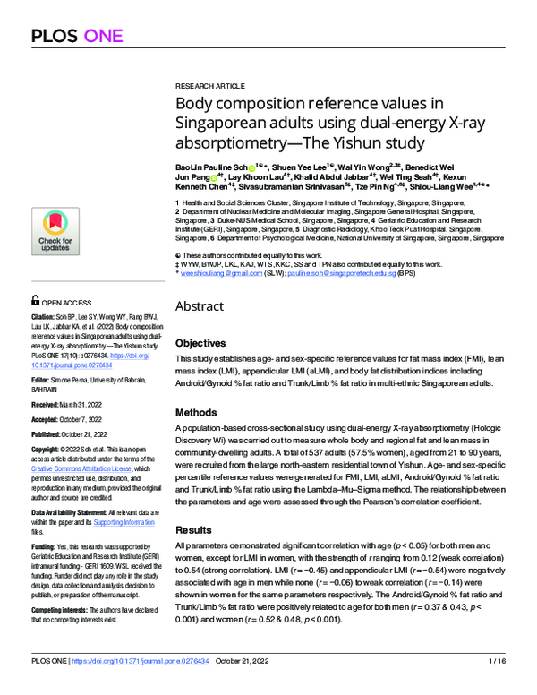 (PDF) Body composition reference values in Singaporean adults using ...
