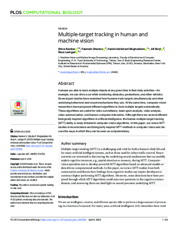 (PDF) Multiple-target tracking in human and machine vision