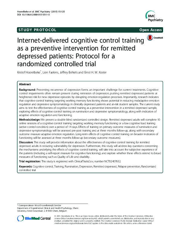 (PDF) Internet-delivered cognitive control training as a preventive intervention for remitted ...