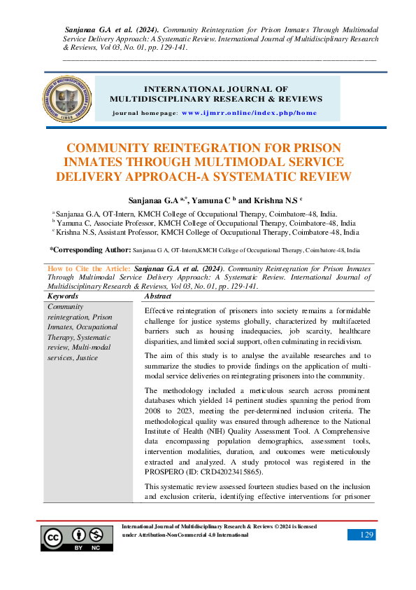 (PDF) COMMUNITY REINTEGRATION FOR PRISON INMATES THROUGH MULTIMODAL ...