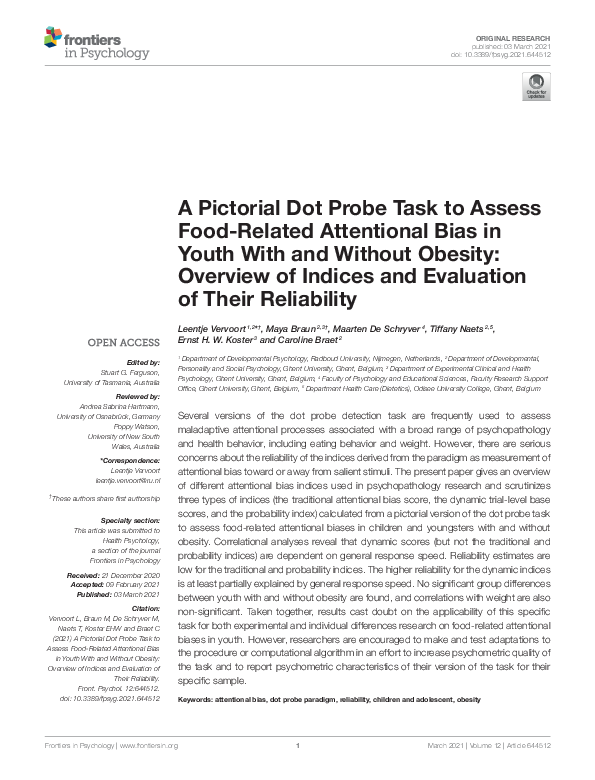 (PDF) A Pictorial Dot Probe Task to Assess Food-Related Attentional ...
