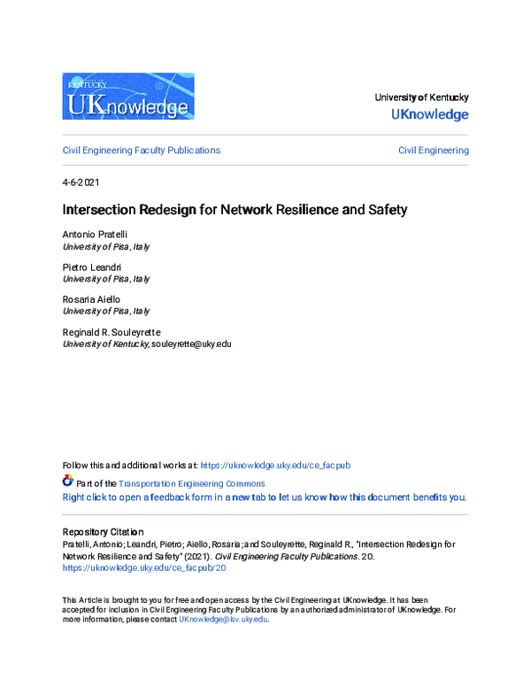 (PDF) Intersection Redesign for Network Resilience and Safety