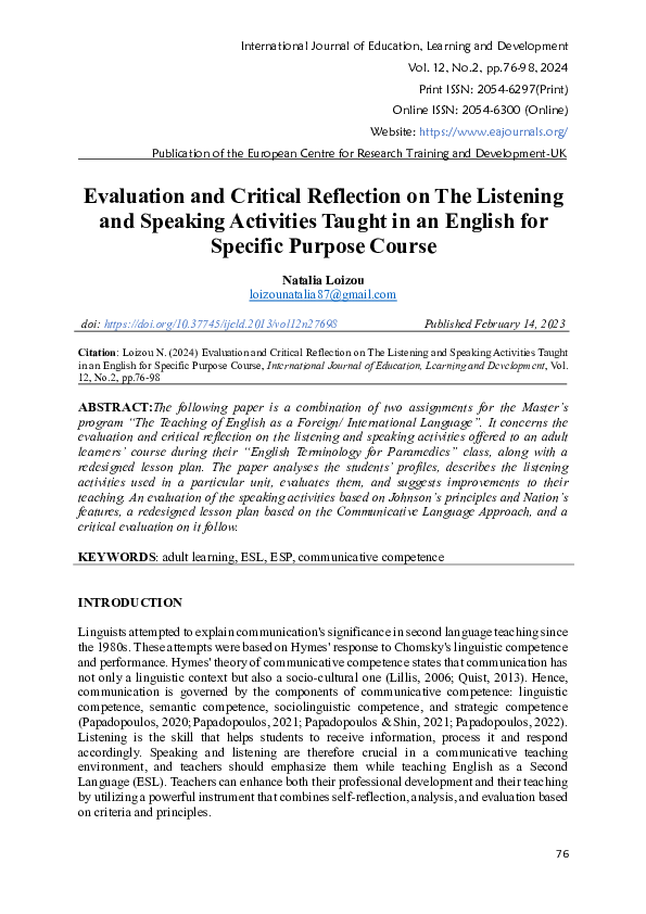 (PDF) Evaluation and Critical Reflection on The Listening and Speaking ...
