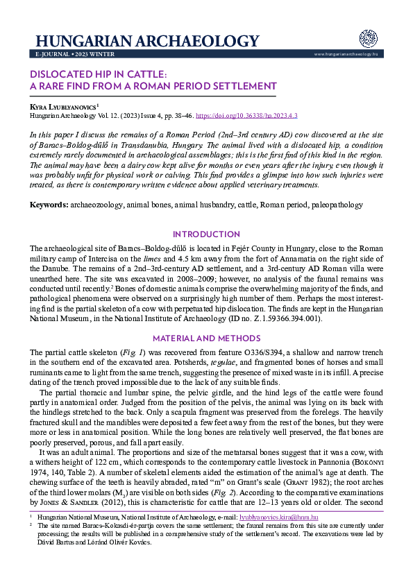 (PDF) DISLOCATED HIP IN CATTLE: A RARE FIND FROM A ROMAN PERIOD ...