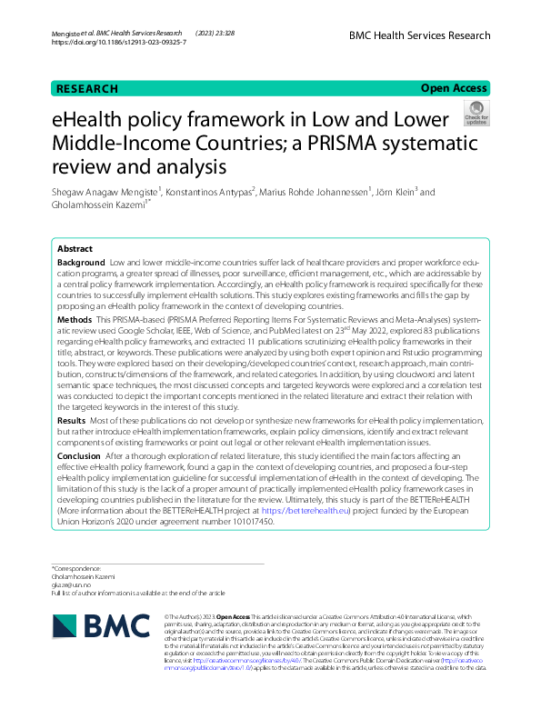 (PDF) eHealth policy framework in Low and Lower Middle-Income Countries; a PRISMA systematic ...