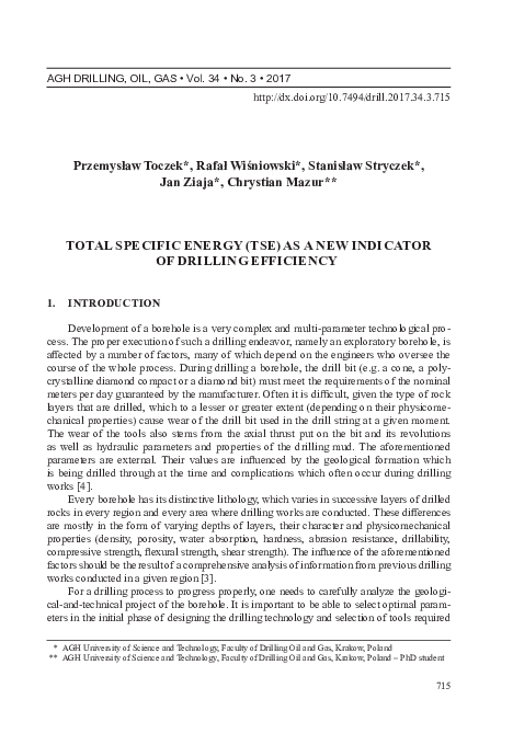 (PDF) Total Specific Energy (TSE) as a new indicator of drilling efficiency | Jan Ziaja ...