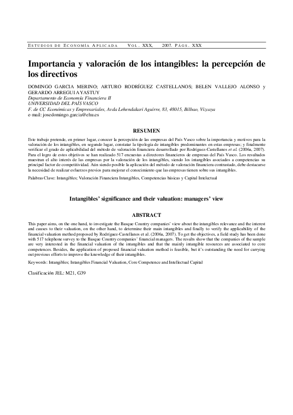 (PDF) Importancia y valoraci n de los intangibles: La percepci n de los directivos