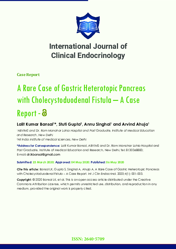 (PDF) A Rare Case of Gastric Heterotopic Pancreas with Cholecystoduodenal Fistula – A Case Report