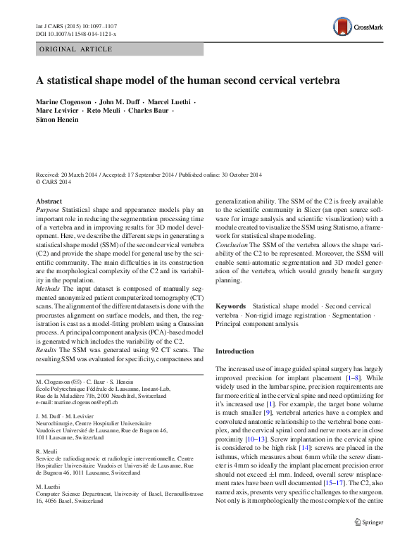 (PDF) A statistical shape model of the human second cervical vertebra