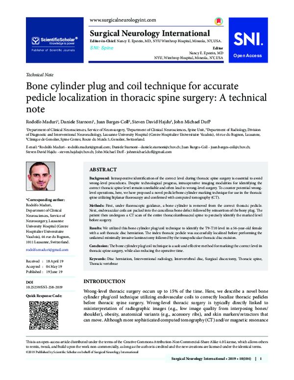 (PDF) Bone cylinder plug and coil technique for accurate pedicle localization in thoracic spine ...