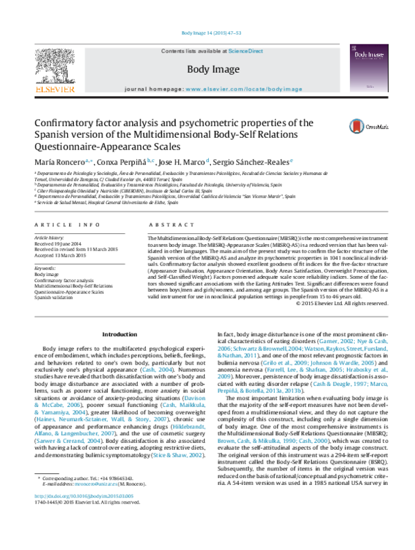 (PDF) Confirmatory factor analysis and psychometric properties of the Spanish version of the ...