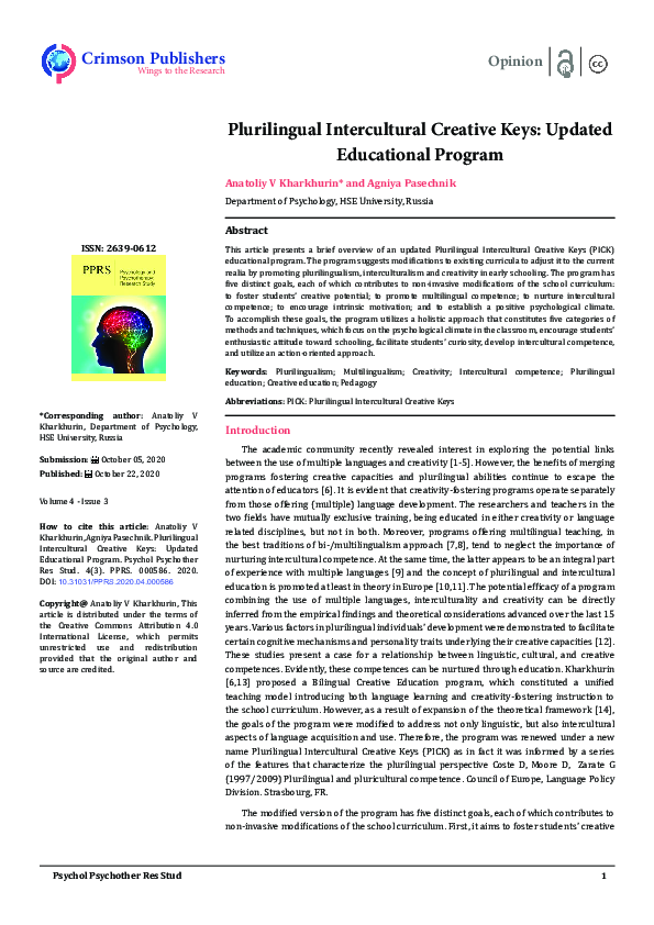 (PDF) Plurilingual Intercultural Creative Keys: Updated Educational Program