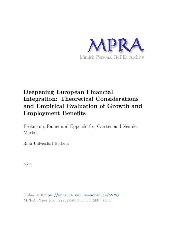 (PDF) Deepening European Financial Integration: Theoretical ...