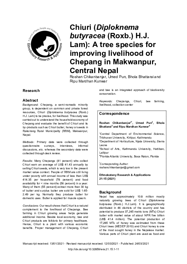 (PDF) Chiuri (Diploknema butyracea (Roxb.) H.J. Lam): A tree species ...