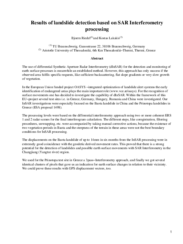 Pdf Results Of Landslide Detection Based On Sar Interferometry Processing 0053