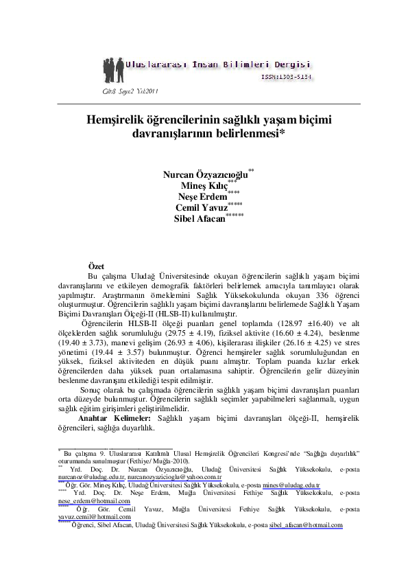 (PDF) Determinants of nursing students' healthy life style | NESE ERDEM - Academia.edu