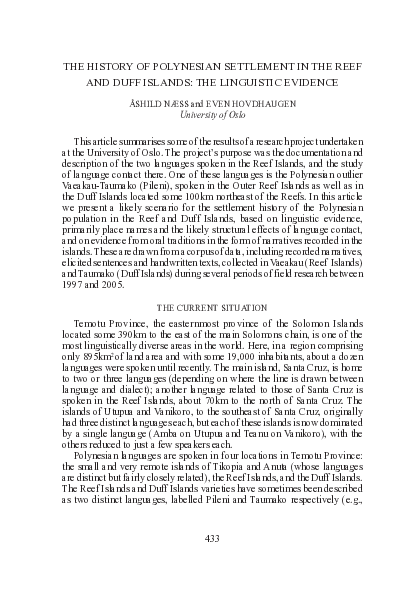 (PDF) The History of Polynesian Settlement in the Reef and Duff Islands ...