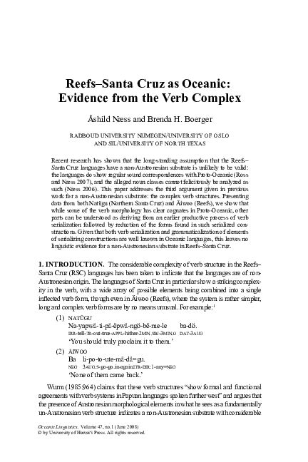 (PDF) Reefs–Santa Cruz as Oceanic: Evidence from the Verb Complex