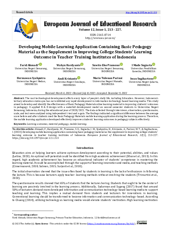 (PDF) Developing Mobile Learning Application Containing Basic Pedagogy ...