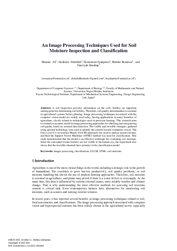(PDF) An Image Processing Techniques Used for Soil Moisture Inspection and Classification