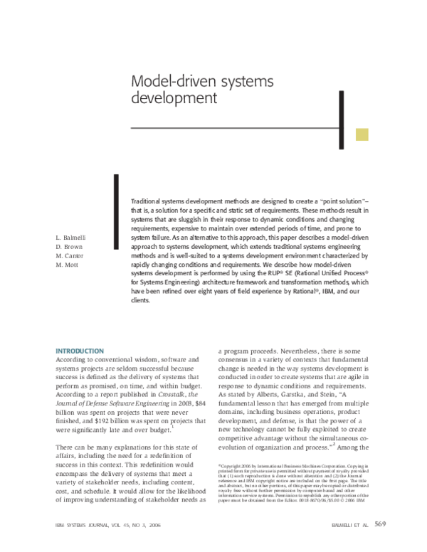 Pdf Model Driven Systems Development