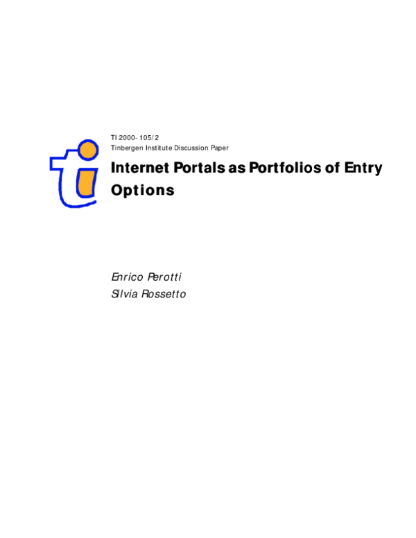 (PDF) Internet Portals as Portfolios of Entry Options | Enrico Perotti ...