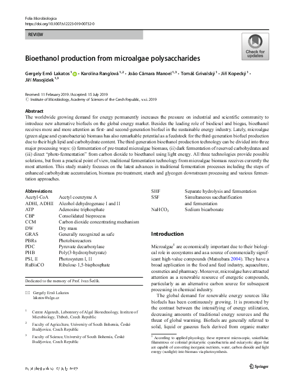(PDF) Bioethanol production from microalgae polysaccharides