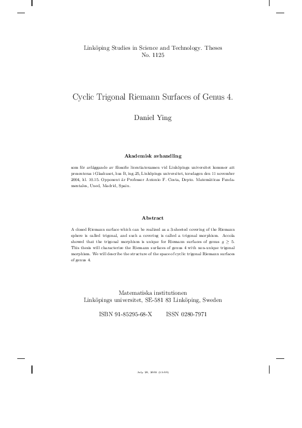 (PDF) Cyclic Trigonal Riemann Surfaces of Genus 4