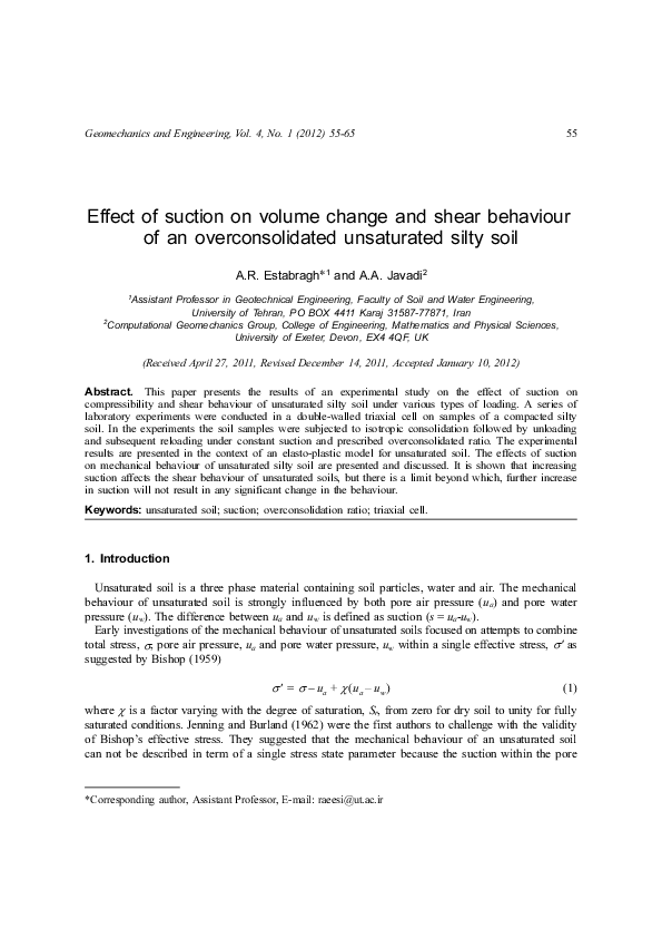 (PDF) Effect of suction on volume change and shear behaviour of an ...