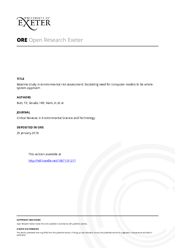 (PDF) Baseline study in environmental risk assessment: Escalating need ...