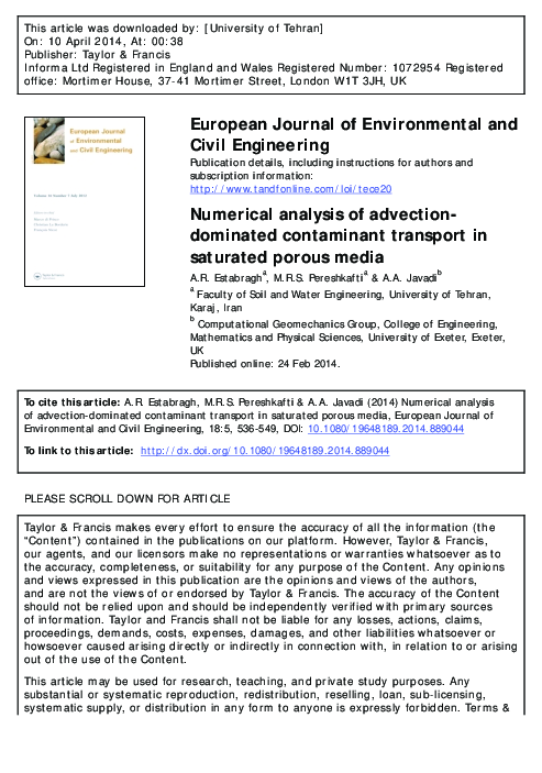 (PDF) Numerical analysis of advection-dominated contaminant transport in saturated porous media