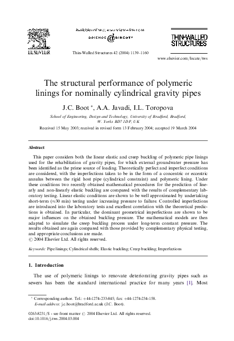 (PDF) The structural performance of polymeric linings for nominally ...