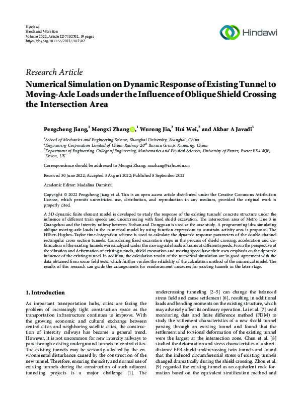 Pdf Numerical Simulation On Dynamic Response Of Existing Tunnel To Moving Axle Loads Under The